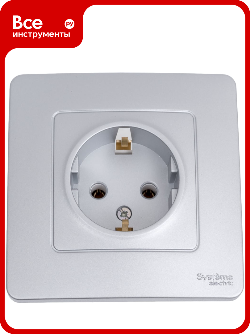 Розетка Systeme Electric BLANCA с заземлением без шторок, алюминий BLNRS001013