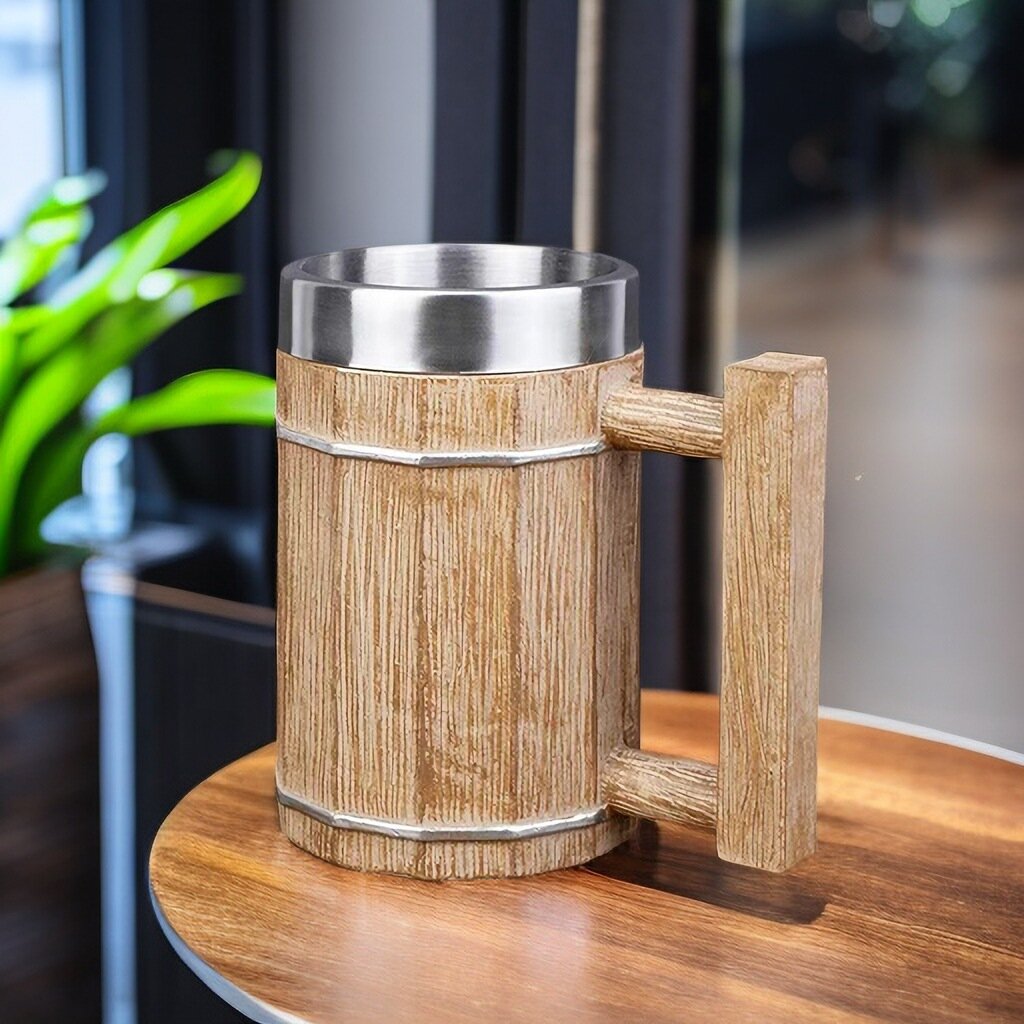 Большой деревянный бочковый пивной бокал ручной работы, имитирующий деревянный стакан для воды,600ml