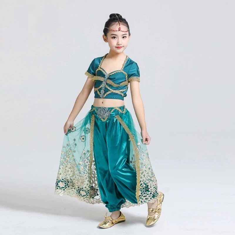 Детские индийские наряды Sari Dancewear, Одежда Для Болливуда, детский костюм S, Зеленый, зеленый