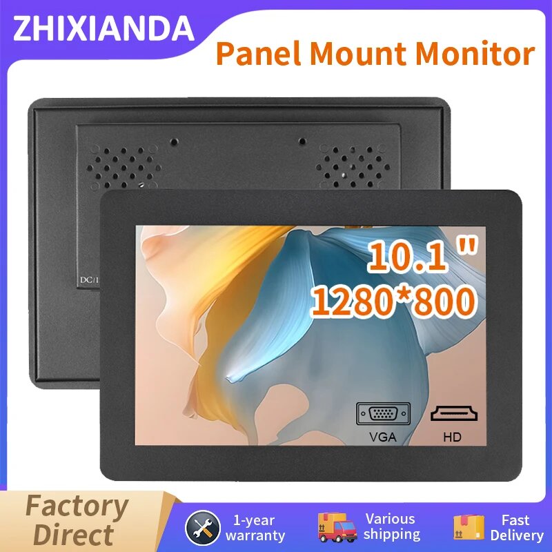 Промышленное Панельное крепление Zhixianda 10,1 дюйма 1280x800 резистивный емкостный сенсорный экран встроенный монитор с портом VGA HDMI USB