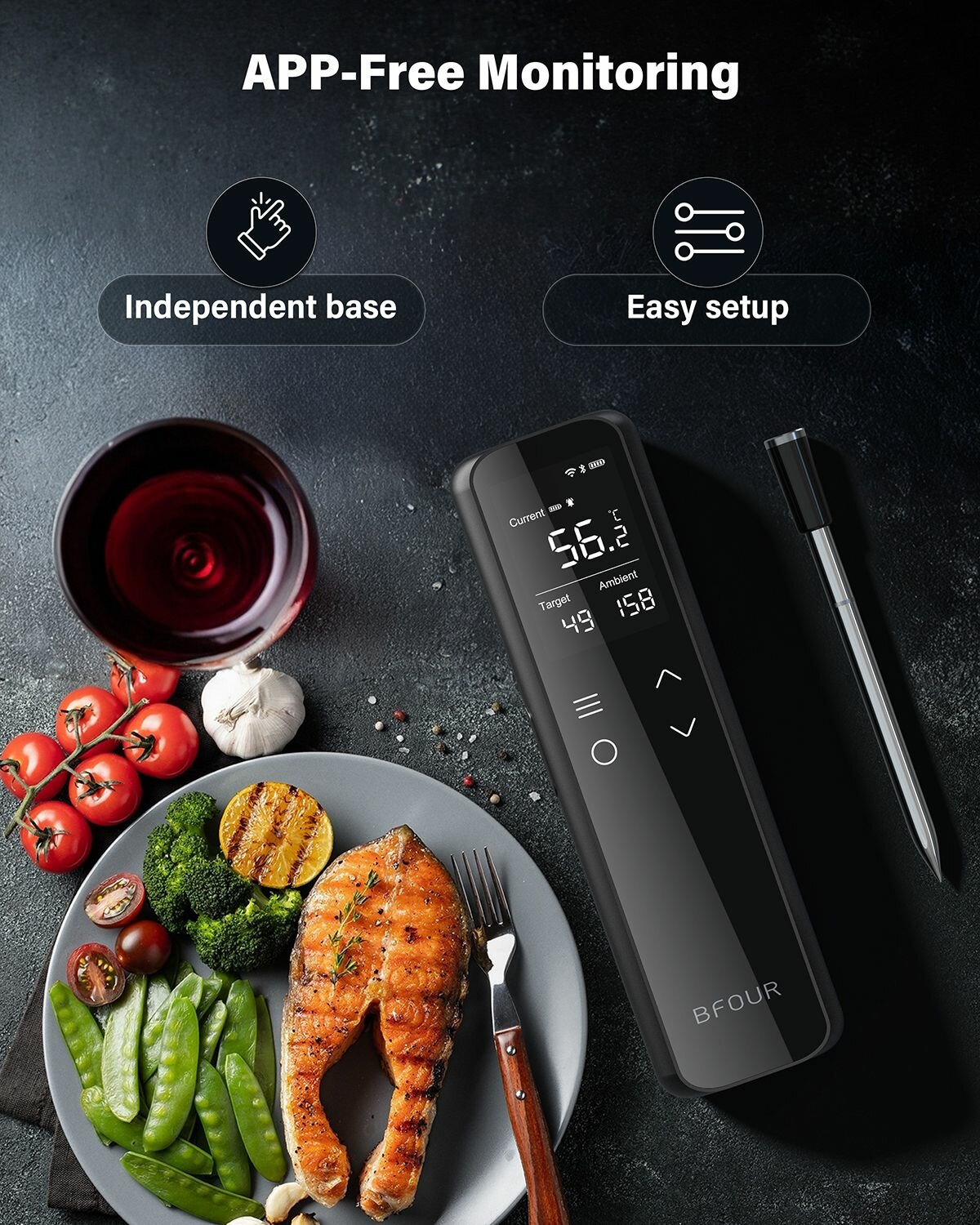 Беспроводной термометр для мяса WiFi, цифровой Bluetooth-зонд, перезаряжаемый, с приложением и напоминанием о тревоге.