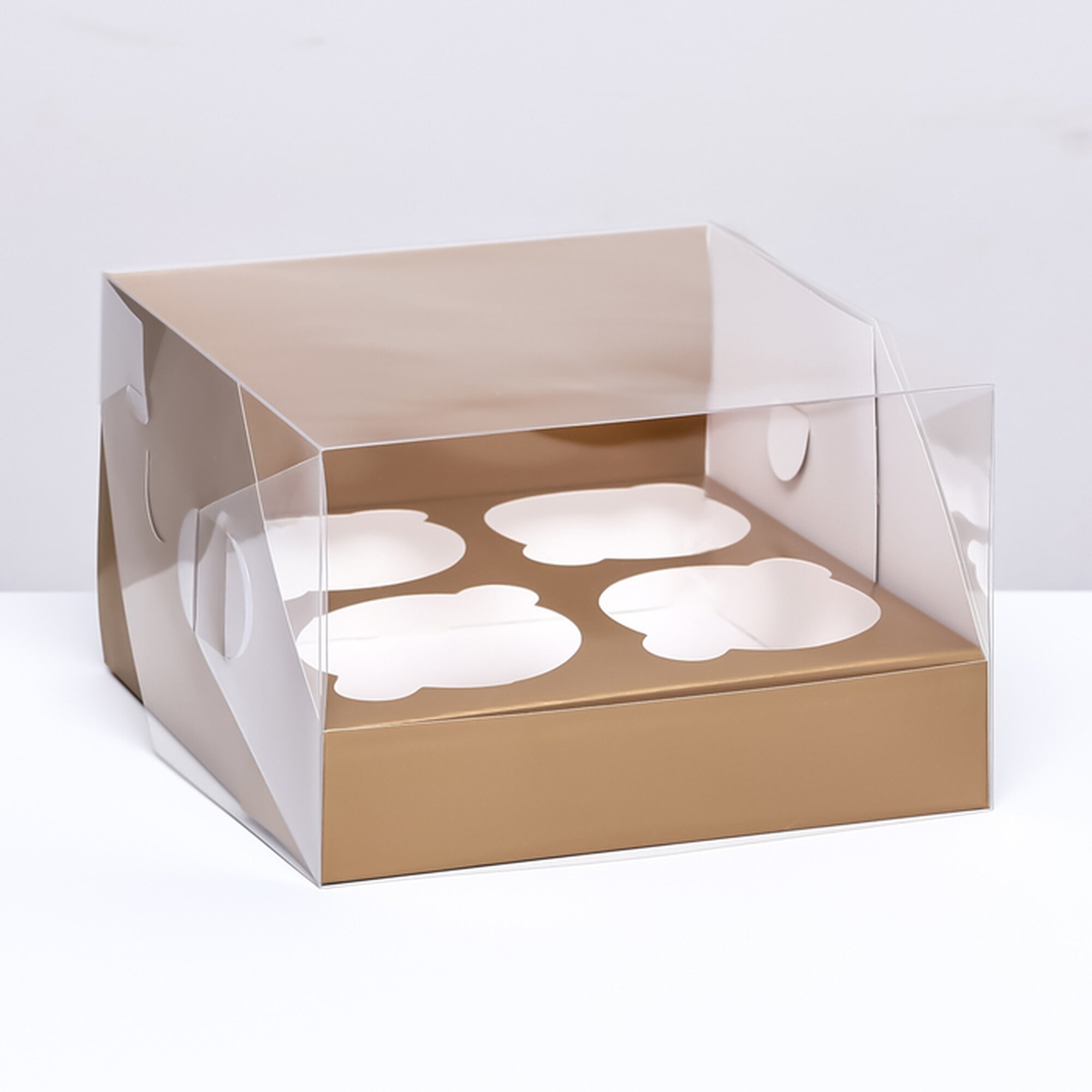 Коробка для выпечки для 4 капкейков 16 х 16 х 10 , Золотая