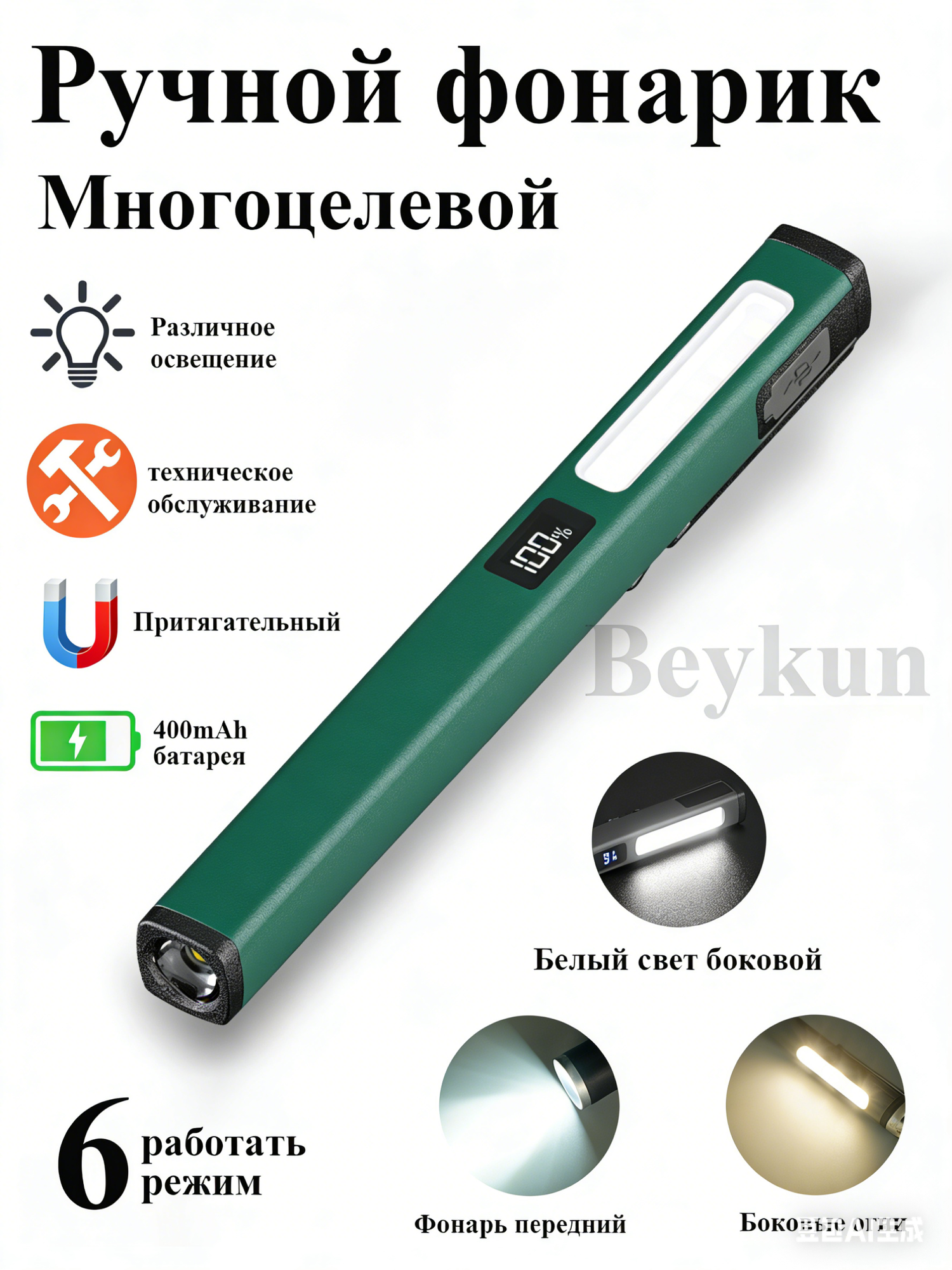 Ручной фонарик, магнитный, портативный, перезаряжаемый Type-C, для кемпинга, аварийный, для ремонта, COB light