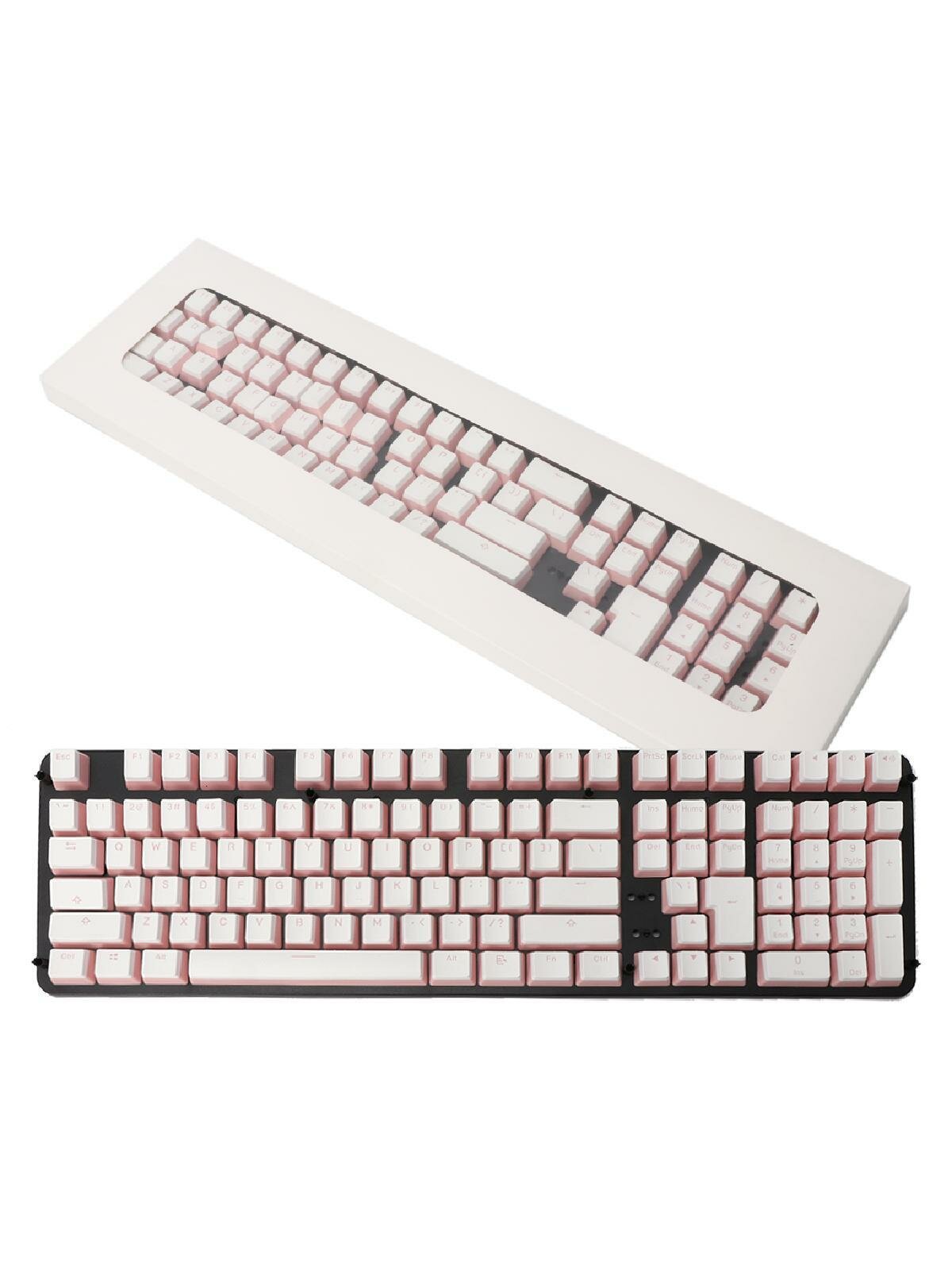 Набор из 110 белых и розовых клавиш PBT с двойной поверхностью для молочного пудинга