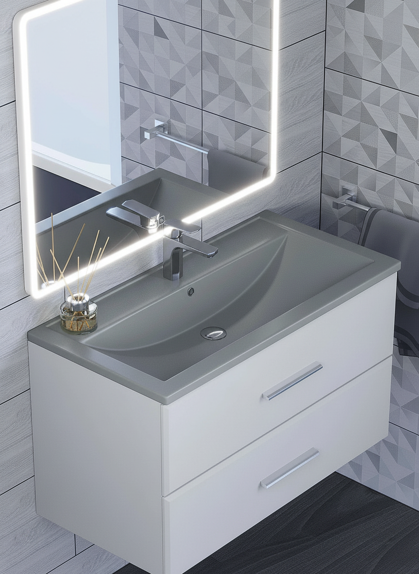 Раковина кварцевая для ванной Uperwood Foster Quartz 80 см, серая матовая, бетон