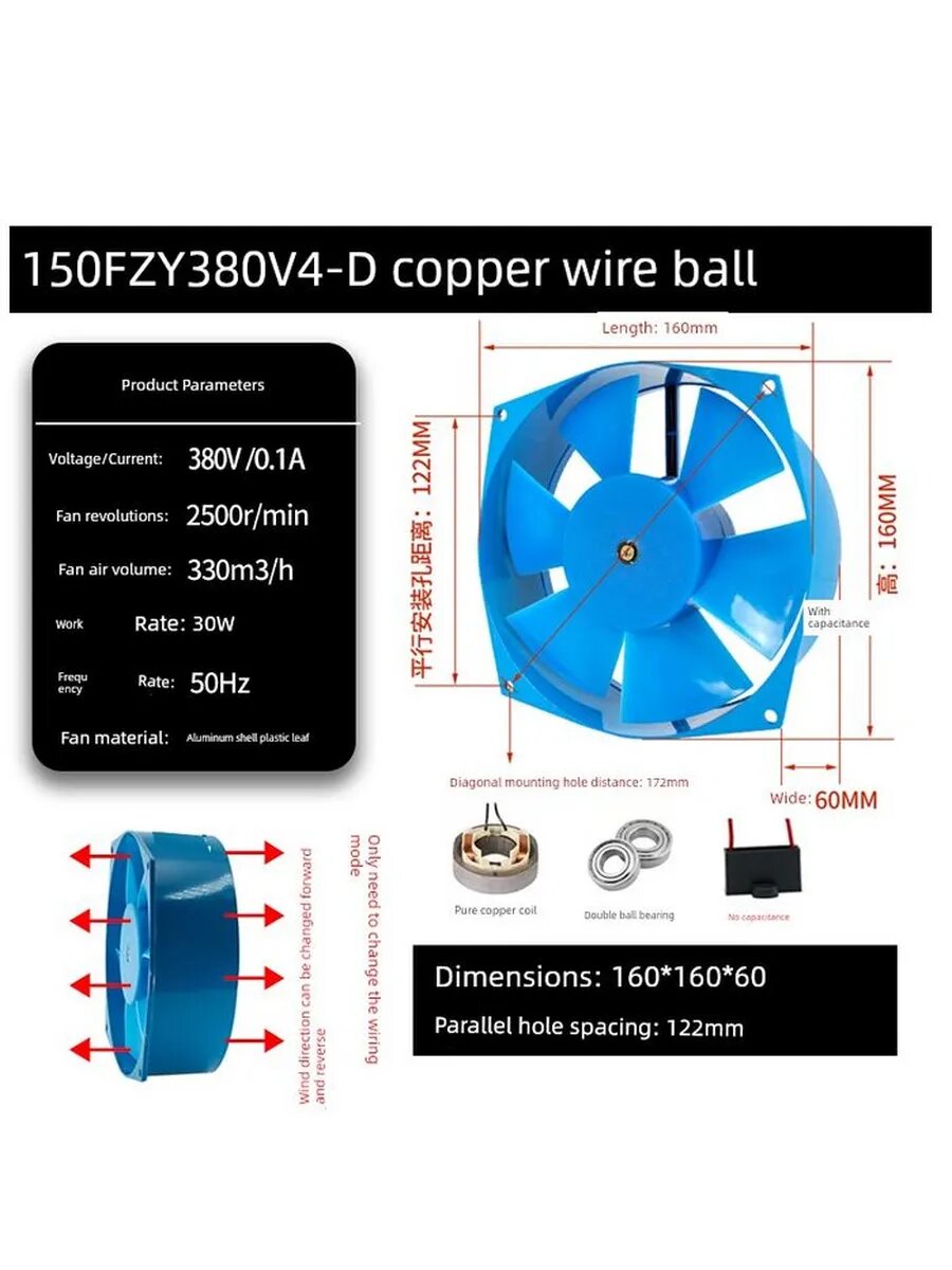 Осевой вентилятор (алюм. корпус, 380V, реверс)