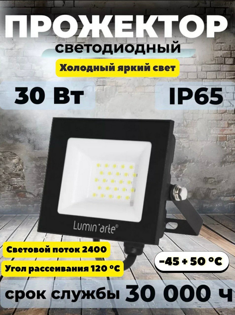 Уличный светодиодный прожектор Lumin'arte, 30Вт, IP65, дневной белый свет