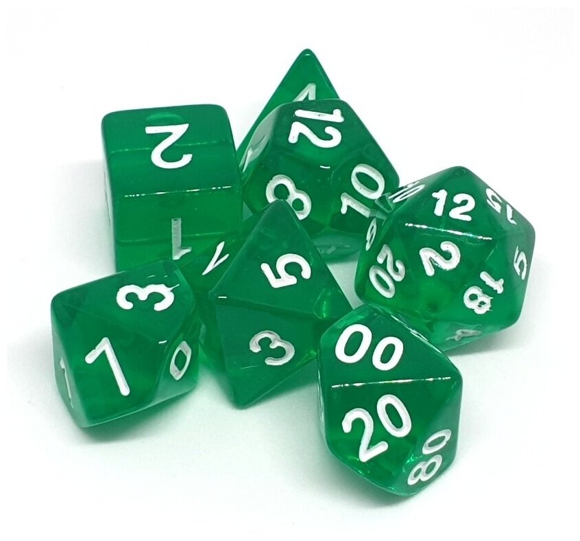 Набор кубиков DnD, 7 штук, изумрудный, темно-зеленый, прозрачный акрил (для игр и т-игр D&D Элементаль PathFinder) , Balance4life