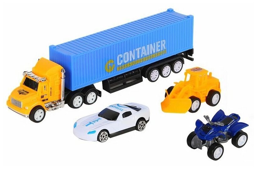 Игровой набор AUTODRIVE Фрикционный контейнеровоз 20 см с транспортом 4 7 см