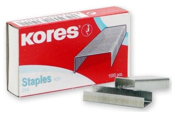 Скобы Kores для степлера N24/6 никелированные (2-30 лист.) 1000 шт в уп.
