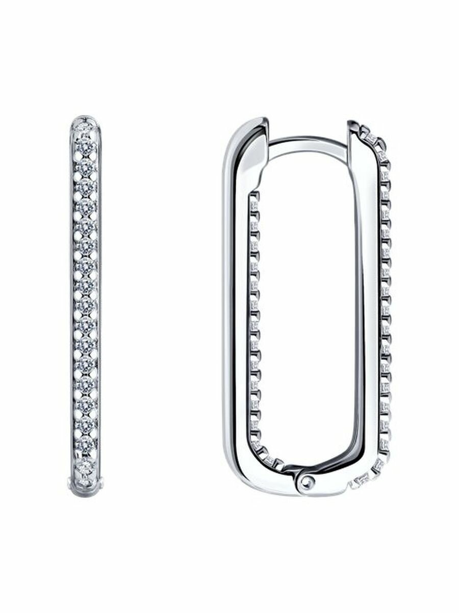 Серьги, серебро, 925 проба, родирование, фианит