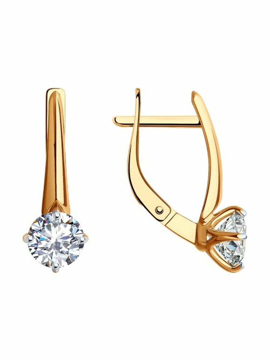 Серьги, красное золото, 585 проба, фианит