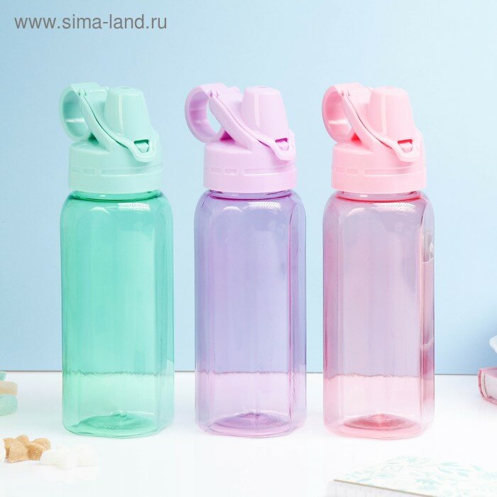 Бутылка для воды, 450 мл, 20×8 см, спортивная, прозрачная, микс