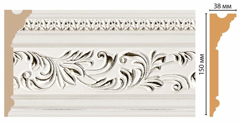 Плинтус Потолочный Decomaster D214-60ДМ В150хШ38хД2400 мм / Декомастер.