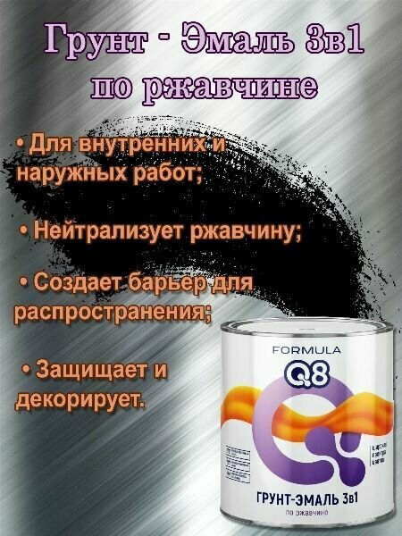 Грунт-эмаль по ржавчине 3в1 алкидный антикоррозионный декоративный FORMULA Q8 Черный 0,8кг