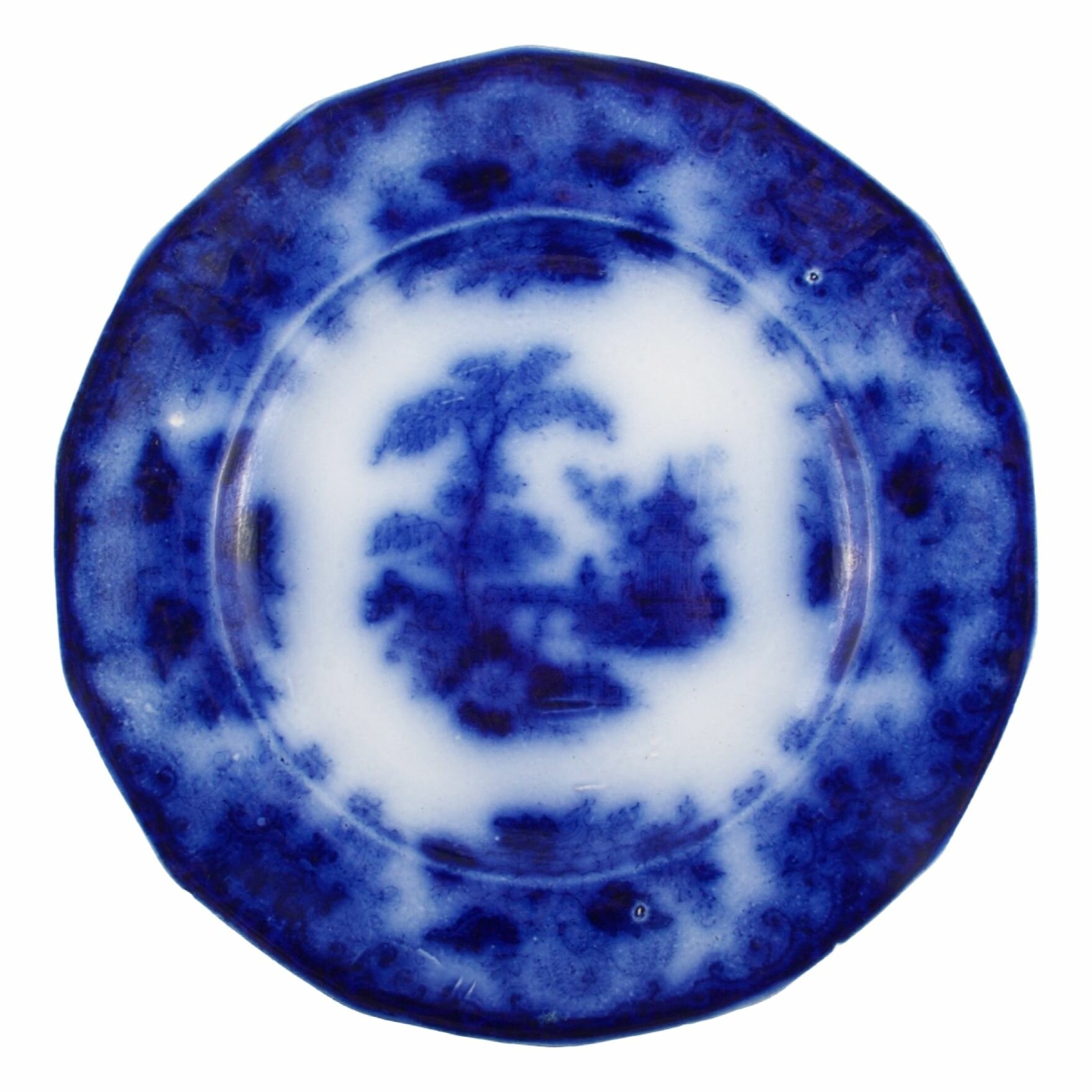 Антиквариат. Декоративная тарелка "CHUSAN". Фарфор, ручная роспись. P H & Co, PETER HOLDCROFT. Англия, 1850-1899 год