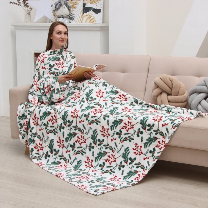 Плед с рукавами «Этель. Ветви», 150×200 см, корал-флис 220 г/м²