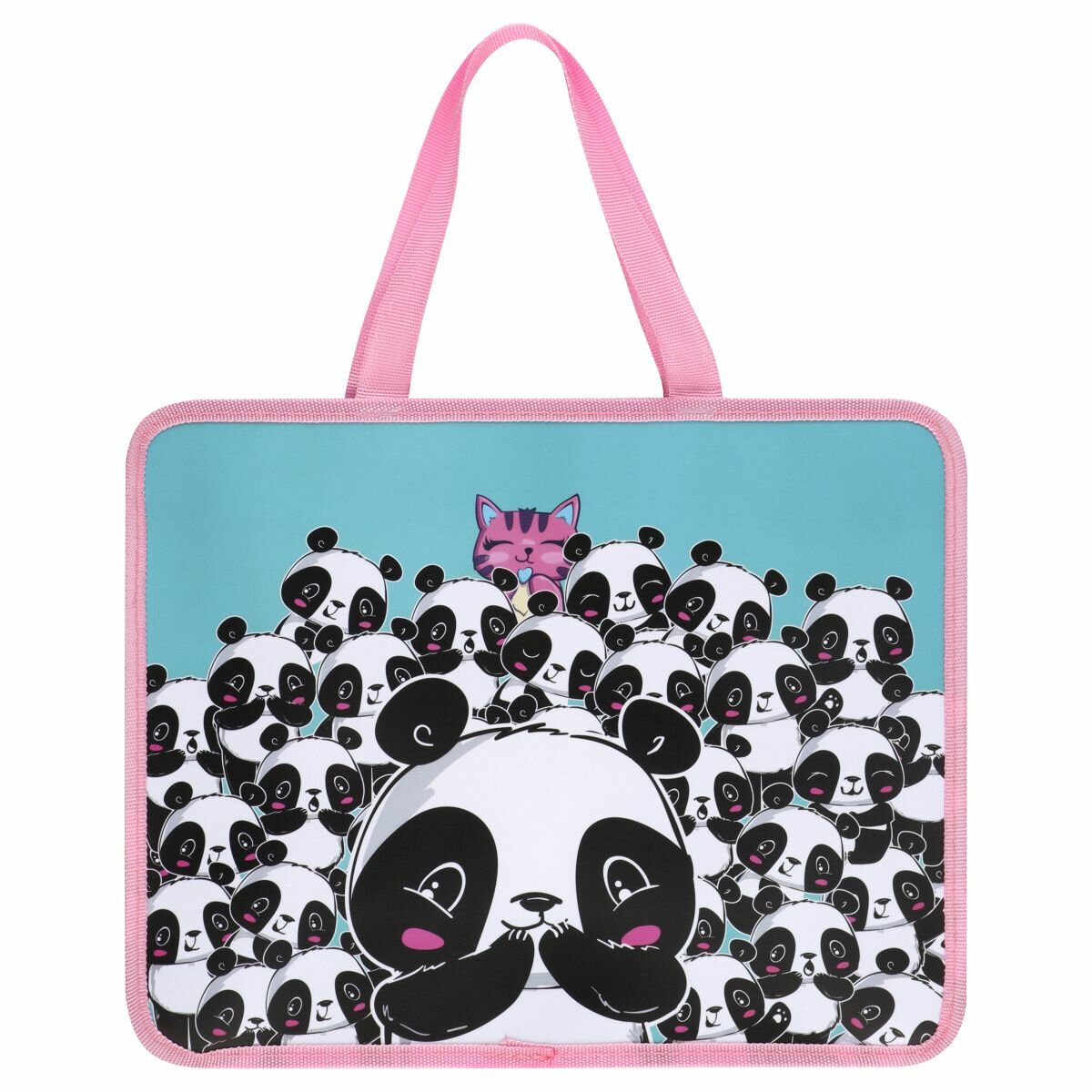 Папка с ручками пластиковая для уроков труда, для изо, для занятий Панда (26*33*10 см)