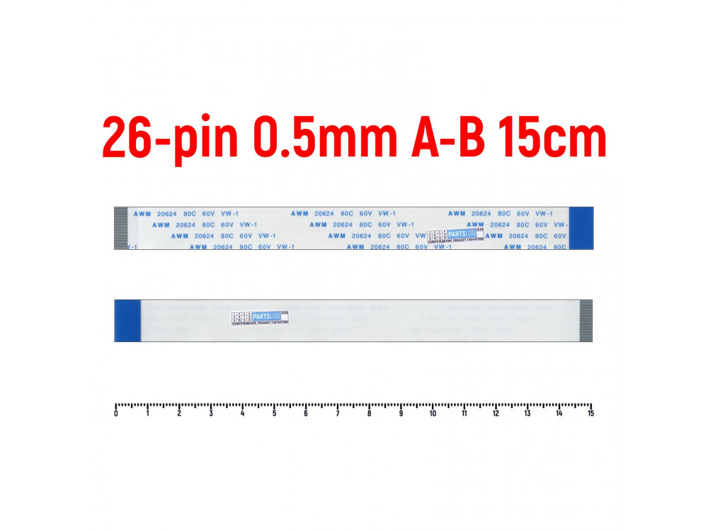 Шлейф FFC 26-pin Шаг 0.5mm Длина 15cm Обратный A-B AWM 20624 80C 60V VW-1