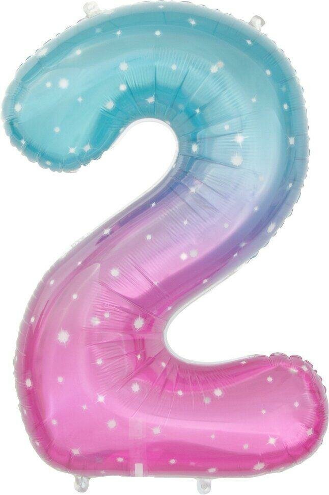 Шар (34'/86 см) Цифра, 2 Нежные искры, Розовый, Градиент, 1 шт. в упак.
