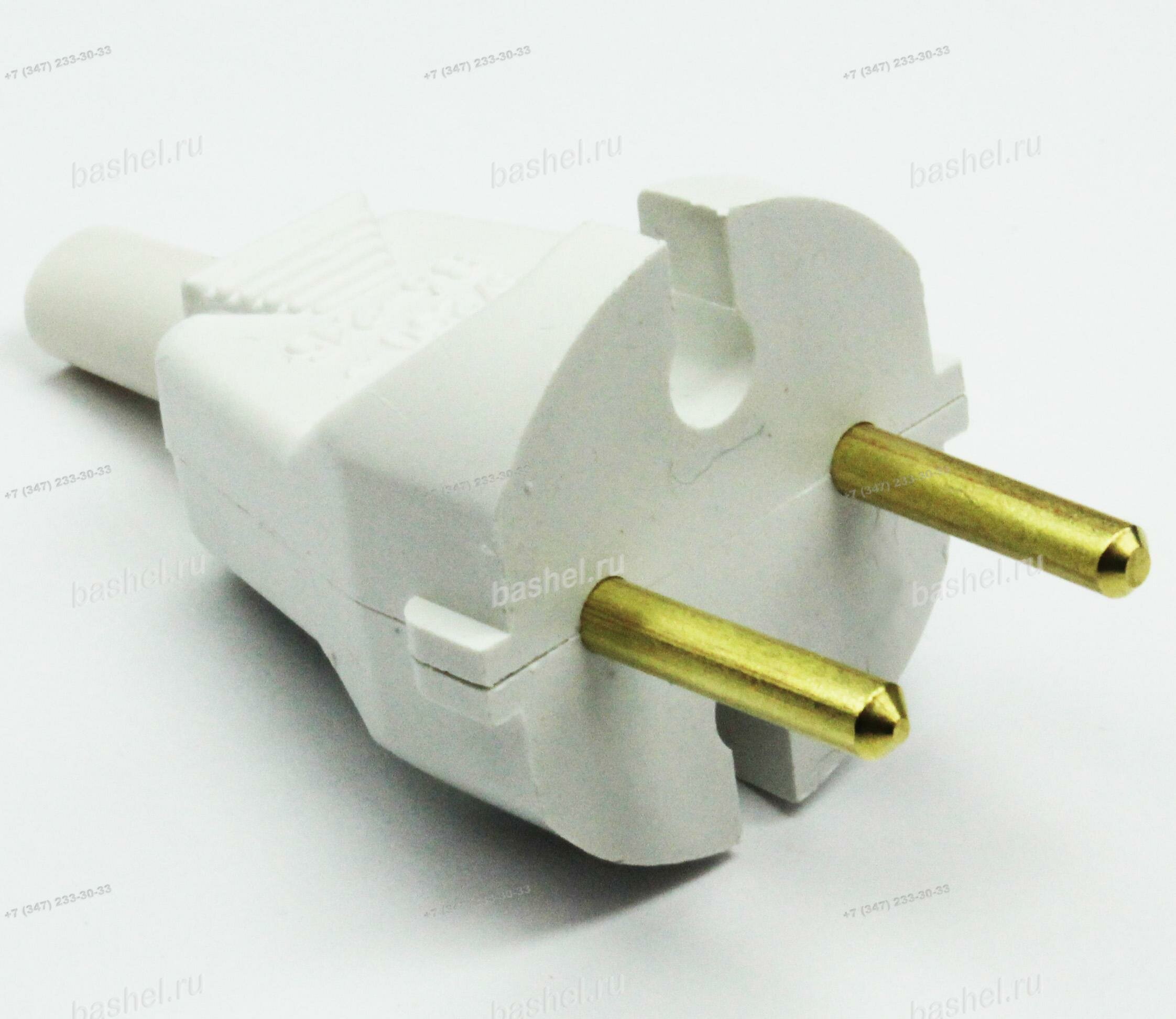 Вилка сетевая В6-215 6А 250В (полистирол, латунь, плоская, с кембриком)