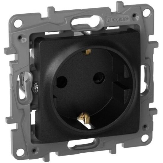 Розетка Legrand 1-м СП Etika 16А IP31 250В 2P+E с заземл. защ. шторки немецк. стандарт винтов. клеммы механизм антрацит Leg 672622