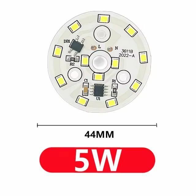 Алюминиевая круглая светодиодная плата (модуль) 5W 220V 44мм led smd 2835, белый холодный свет