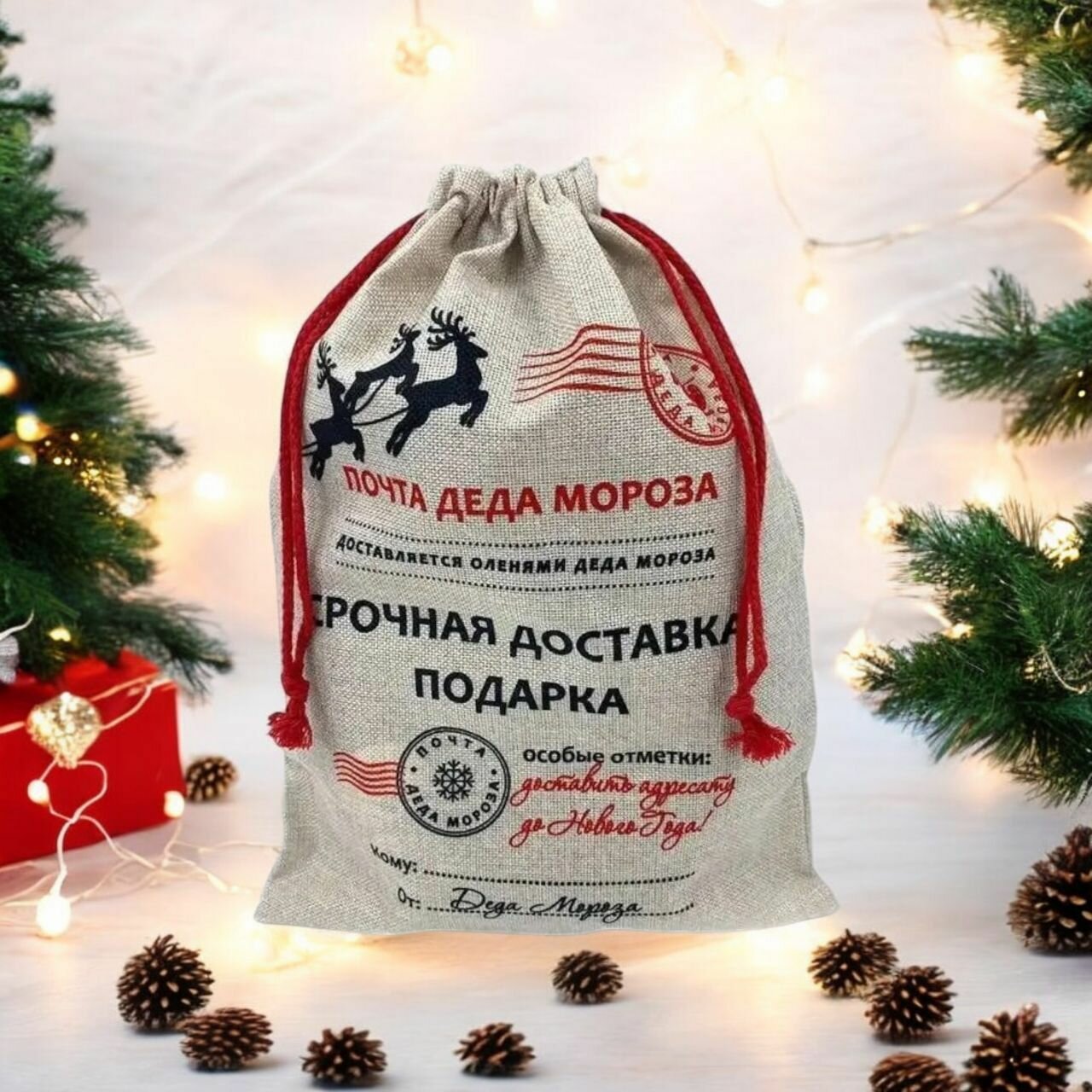 Новогодний почтовый мешок от Деда Мороза, 40х60 см