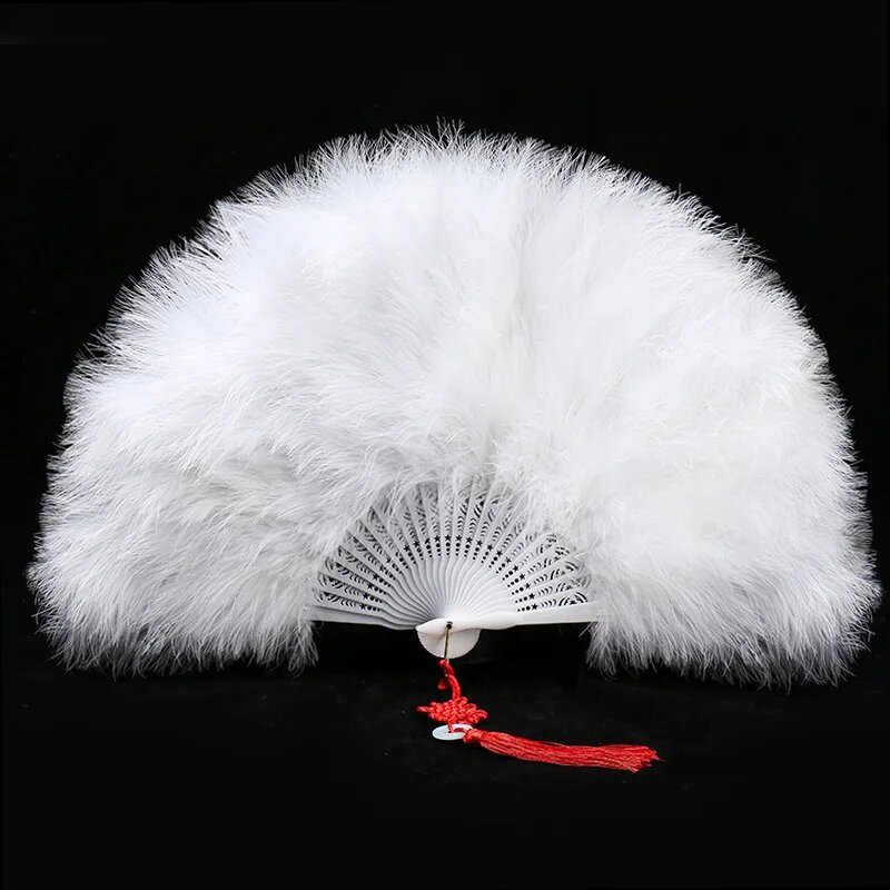 Складной плюшевый веер Белый, feather fan White