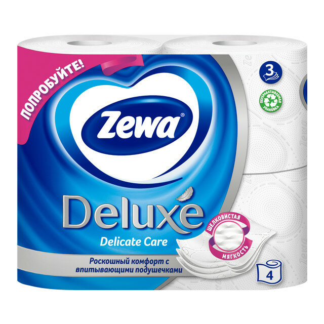 ZEWA Deluxe туалетная бумага 3-слоя 4 шт./уп, 145 листов без аромата для дома