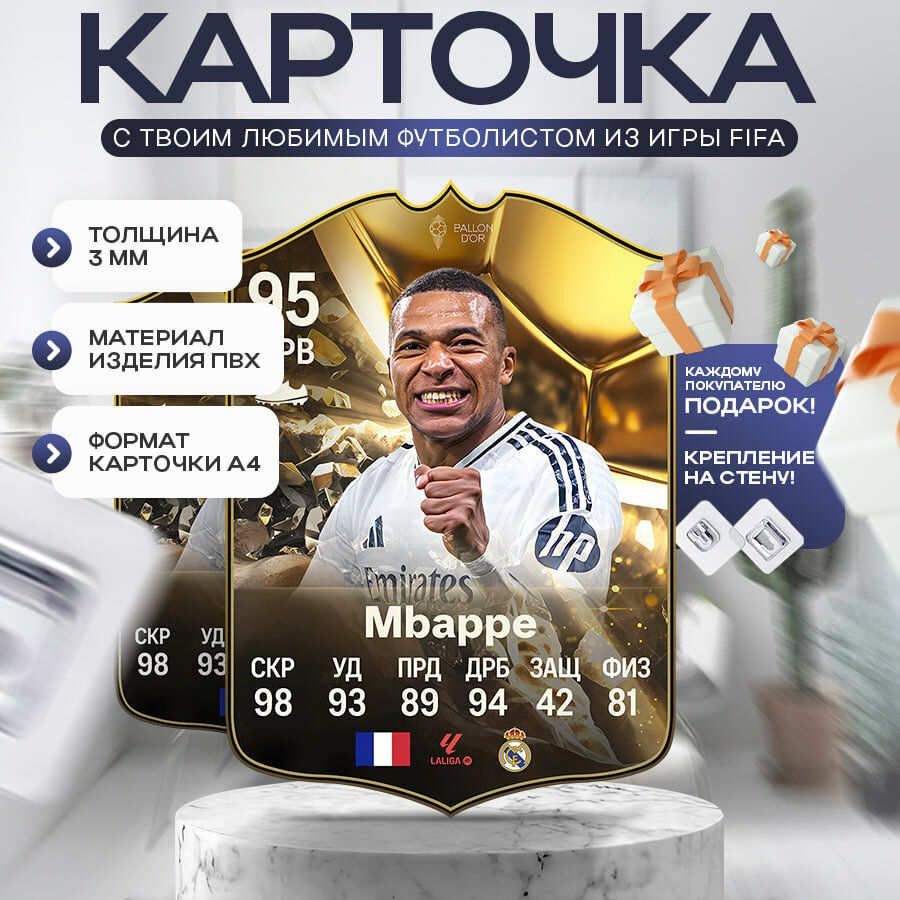 Футбольная карточка Мбаппе Реал 95 А4