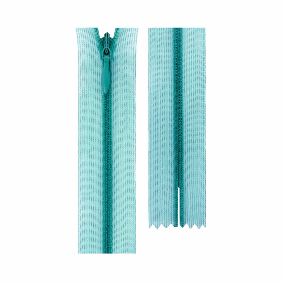 Молния 10 шт спираль н/р потайная тип 3 "Gamma" G010S 50 см на сетчатой тесьме пластик №203 т. бирюзовый