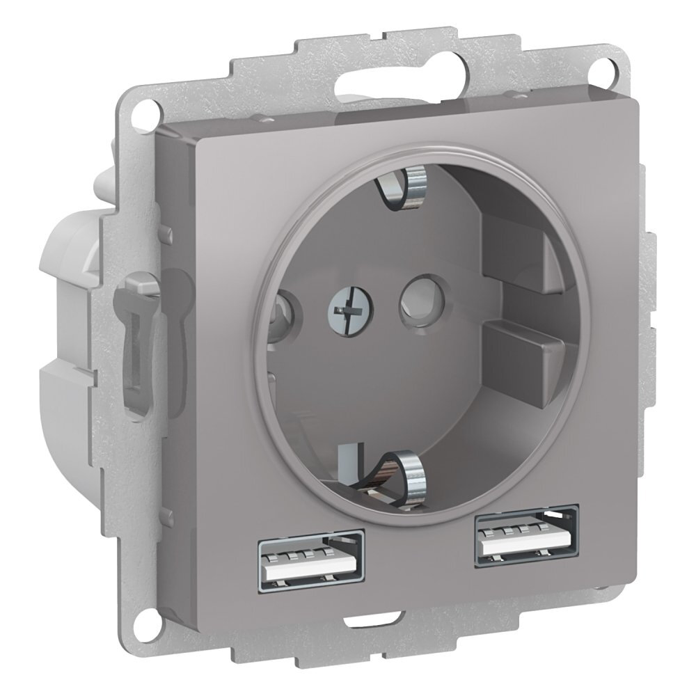 ATN000330 ATLASDESIGN розетка 16А c 2 USB A+A, 5В/2,4А, 2х5В/1,2А, механизм, алюминий