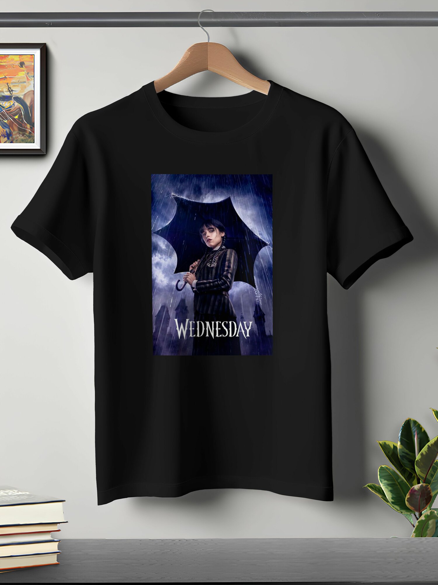 Футболка  Детская ONEQ 116 (6-7) размер с принтом Wednesday Уэнздей, черная