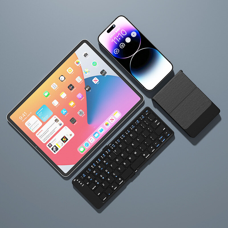 Клавиатура, складная, перезаряжаемая, беспроводная, Bluetooth, 3 устройства, черная