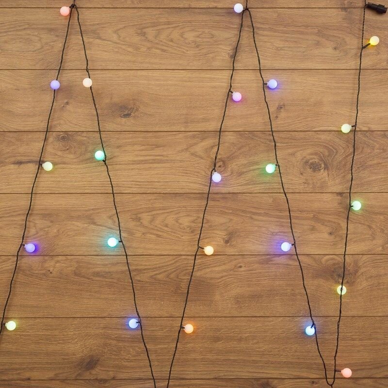 Гирлянда Шарики 25мм, 5м, темно-зеленый ПВХ, 25 диодов, цвет RGB