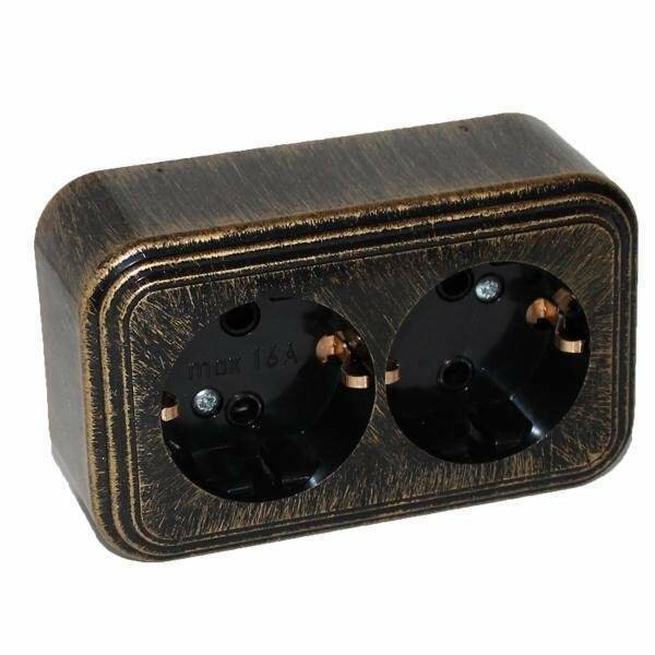 Элект LOFT розетка RA 16-238-ЧБ ОУ 2 мест. 16А (земля, патина черный под бронзу, АБС-пластик) (РБ)