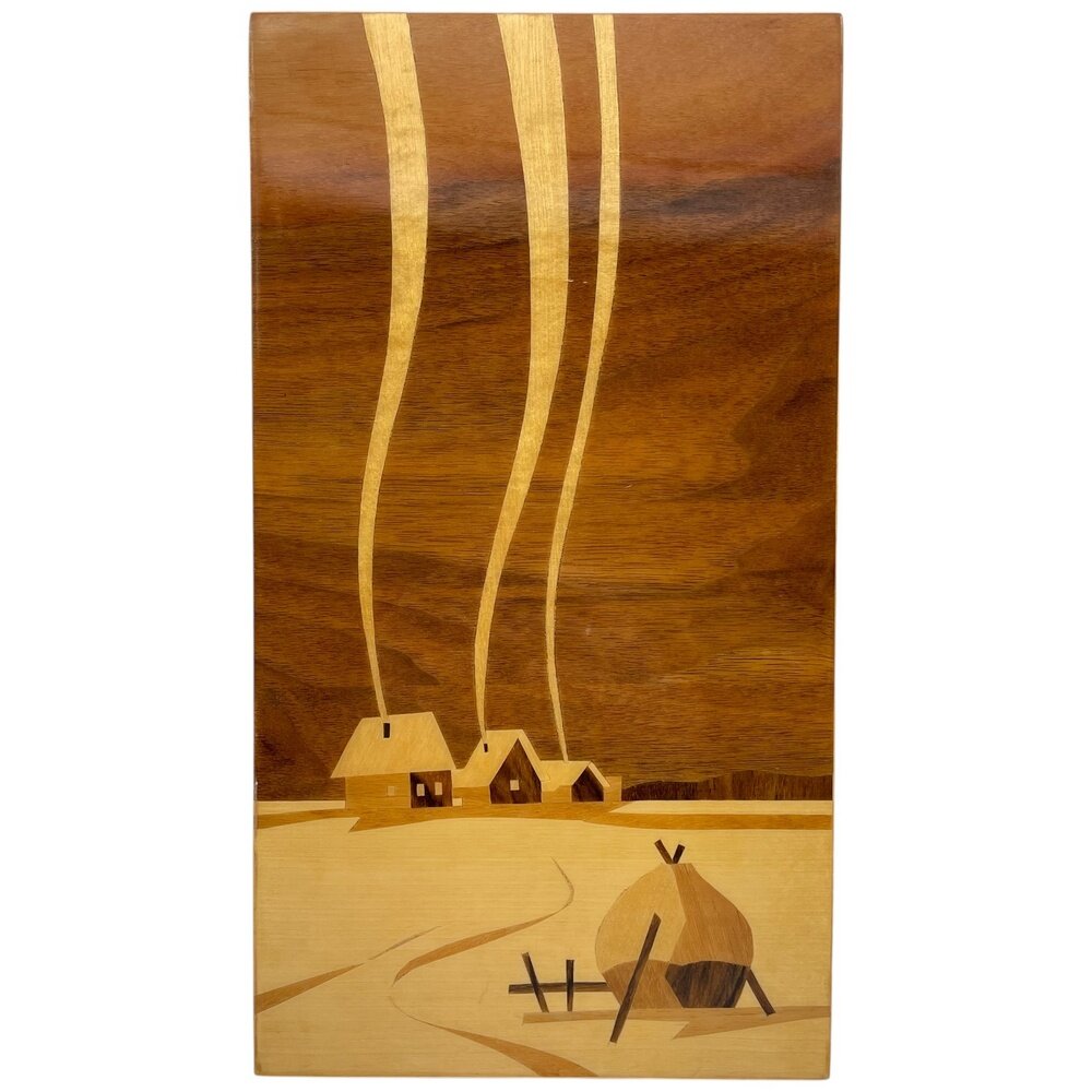 Панно - картина "Дымок", 19*34.5 см, 1970-1980 гг, дерево, маркетри, Шумерлинский з-д, СССР