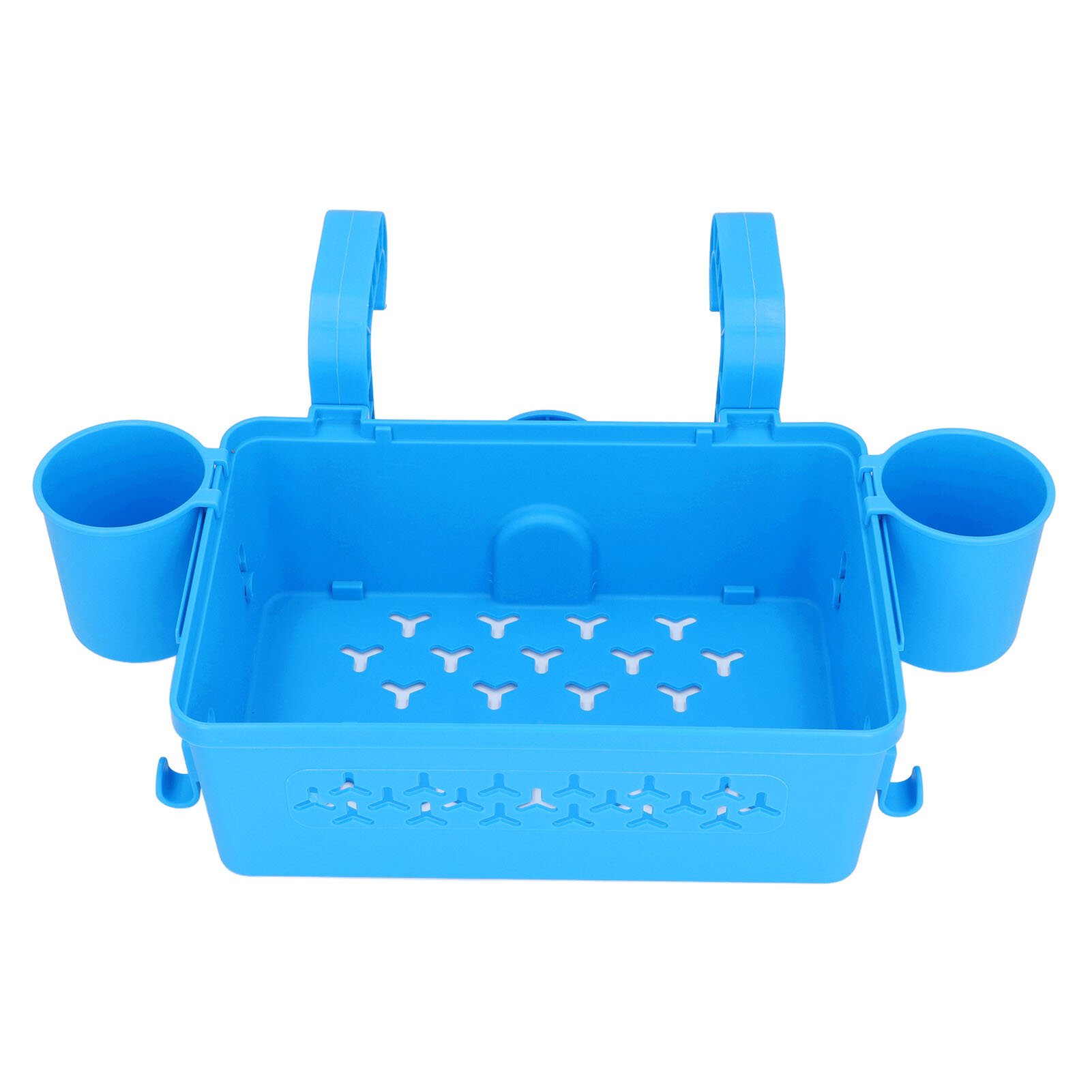 Корзина для хранения у бассейна с подстаканником, утолщенный пластик, выдерживает нагрузку до 22 фунтов, полая, подвесная, для плавательных очков, полотенец, телефонов, синяя.