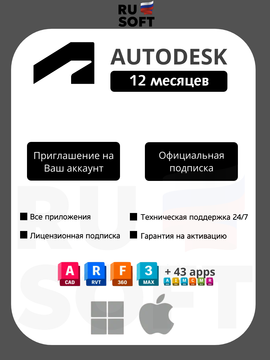Лицензионная подписка Autodesk - All Apps (Все приложения) - 12 месяцев (1 год) - Windows 10/11 Home или Pro, МacOS