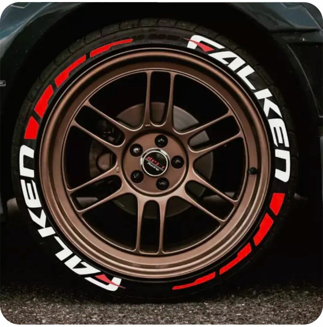 Наклейки на шины FALKEN белые (полоски приобретаются отдельно). Резиновые буквы для колес авто.