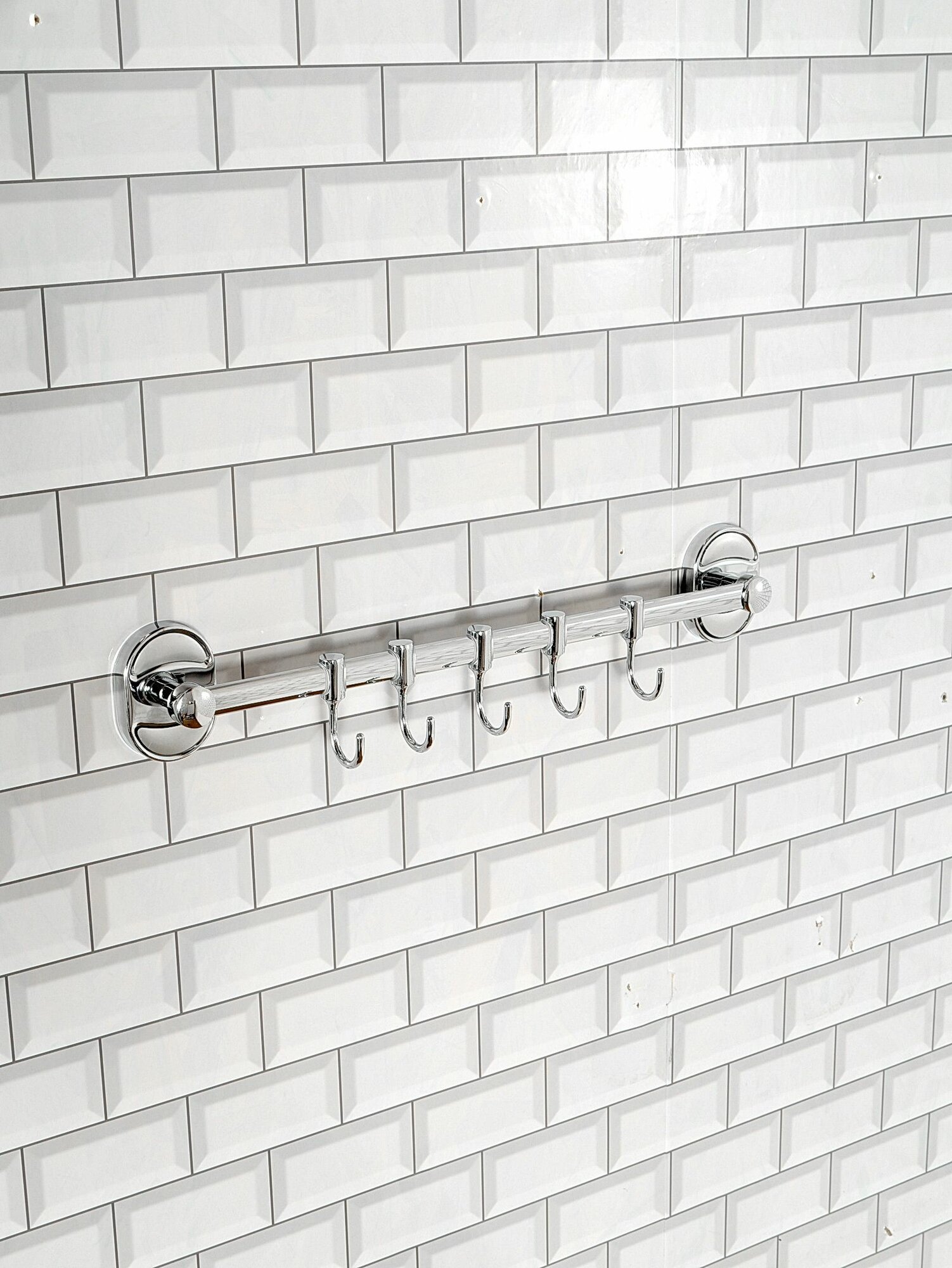 Держатель для полотенец Potato P2914-5, металл, 5 крючков, хром, длина 38,5см