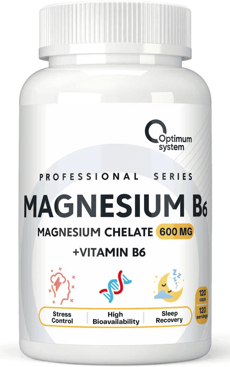 Optimum System Magnesium Chelate 600 мг + Vitamin B6, Магний хелат 600 мг + Витамин B6 120 капсул