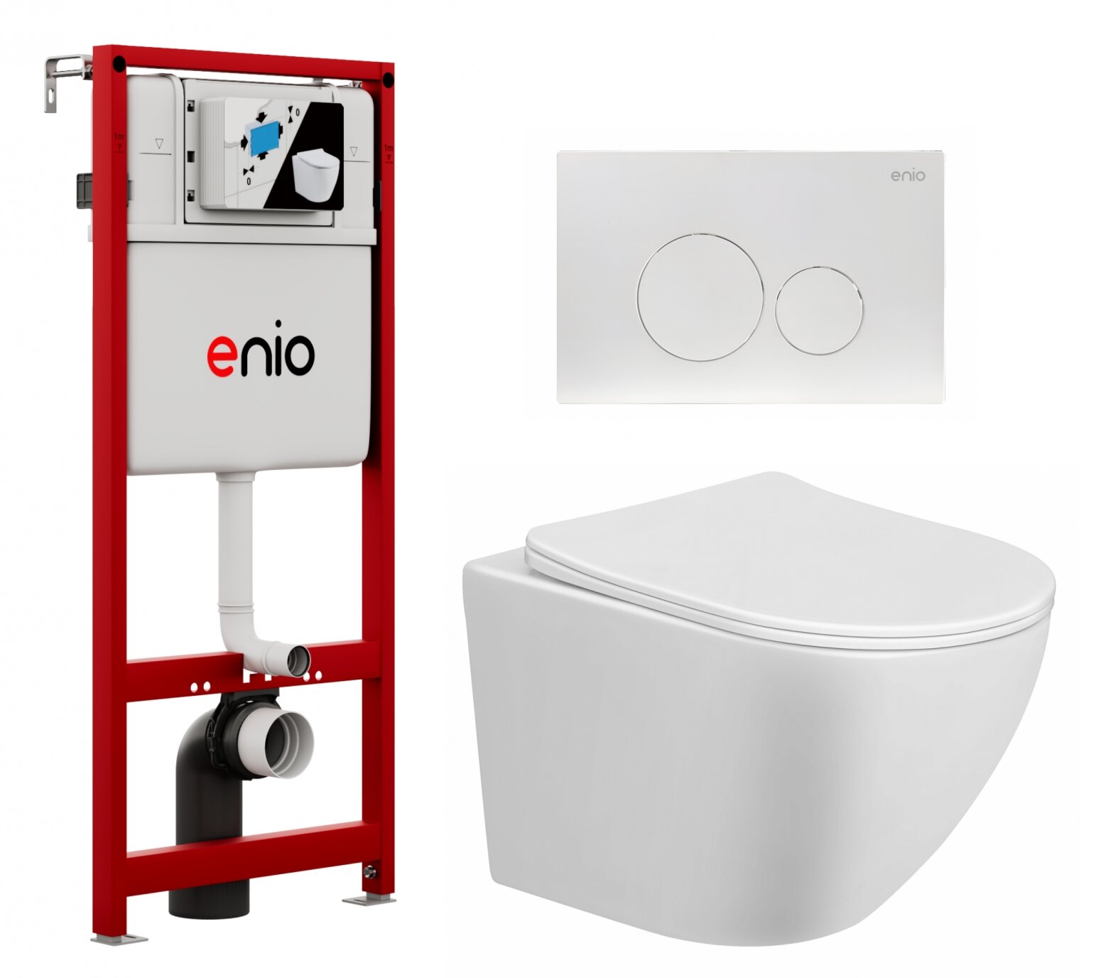 Комплект 3 в 1 инсталляция Enio Profi EN7050050 + Унитаз подвесной Taliente Amato AM25010 + кнопка белая матовая Sfera