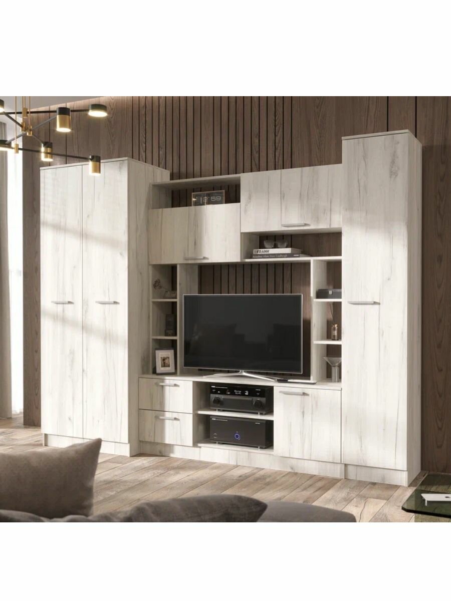 Гостиная Флора ЛДСП 2700х2100х560, Дуб крафт белый, МИФ