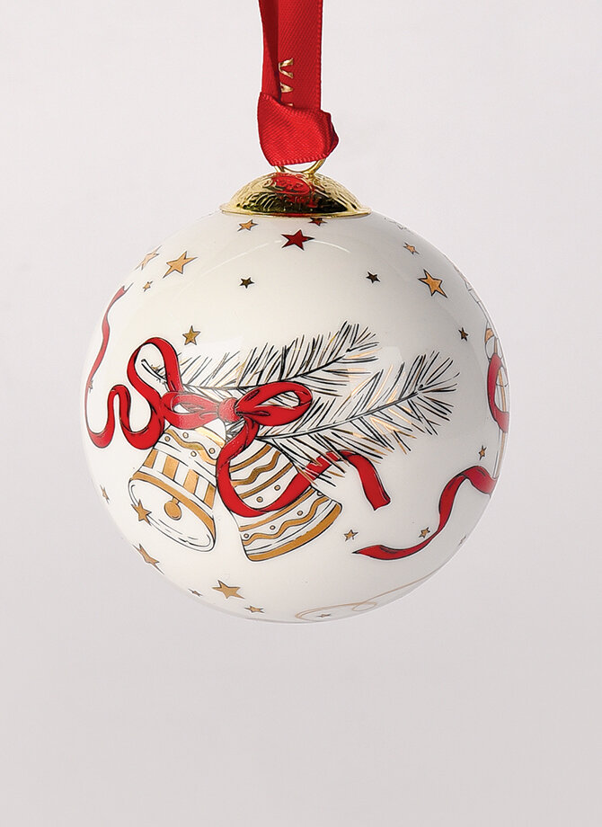 Елочная игрушка Valerie Concept, фарфор, ручная роспись, диаметр 8 см, подарочная упаковка