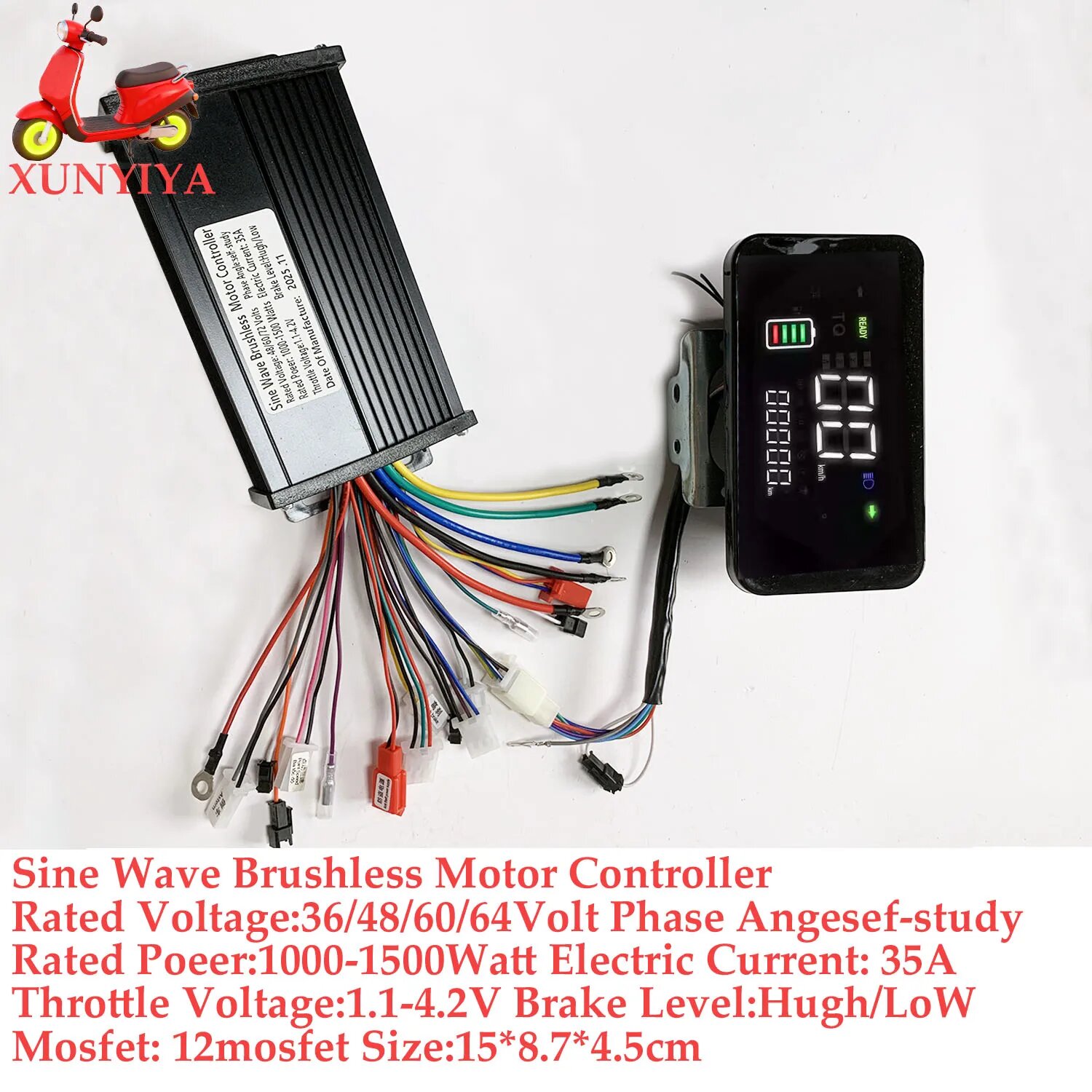 Контроллер для электровелосипеда 36-64В 1000W 25A 12mos