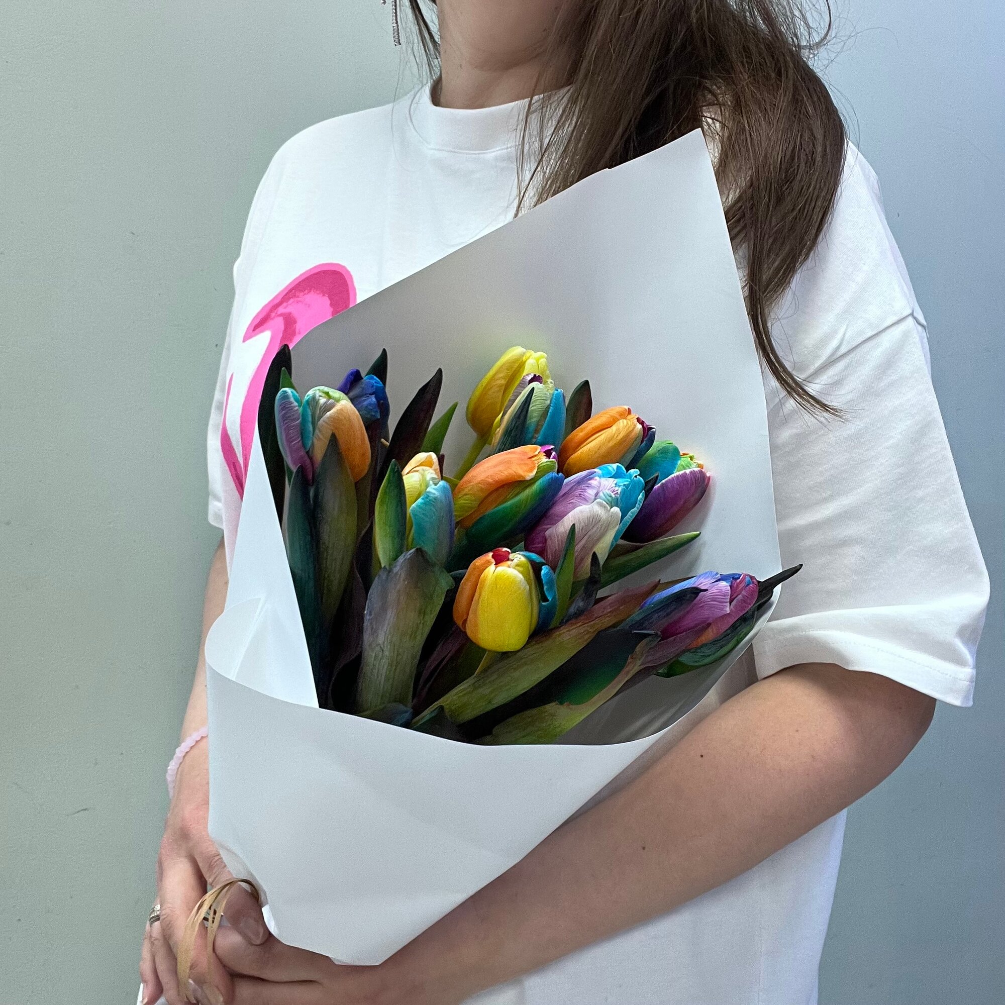 Букет разноцветных тюльпанов 11 шт