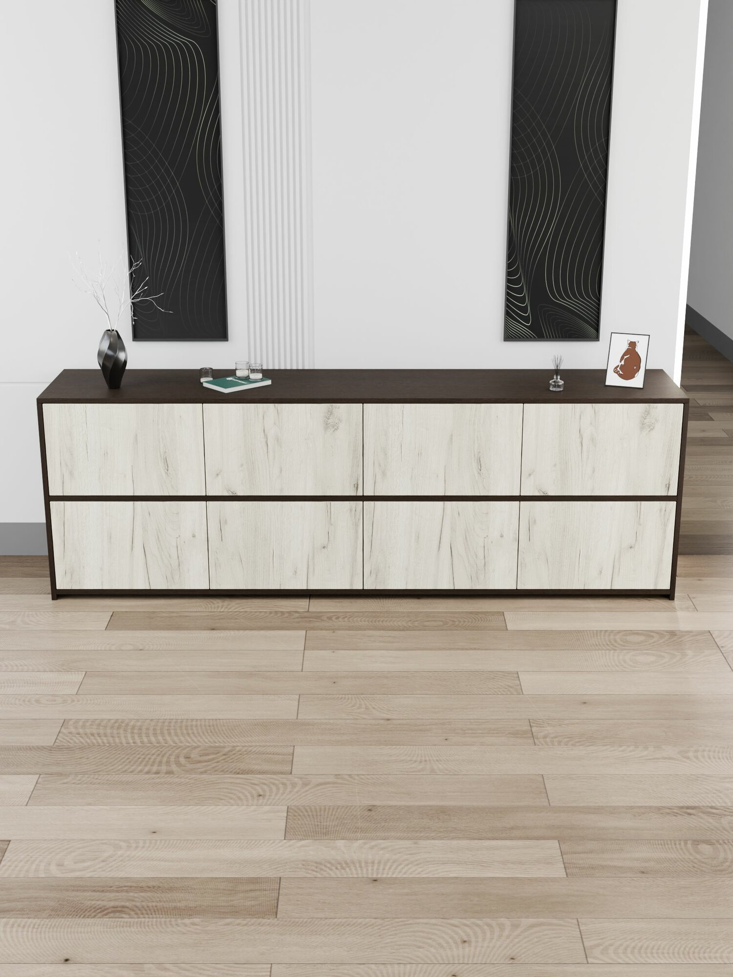 Изумлит Комод для белья и одежды Каллисто 200х66.8х40 см, венге/дуб крафт белый