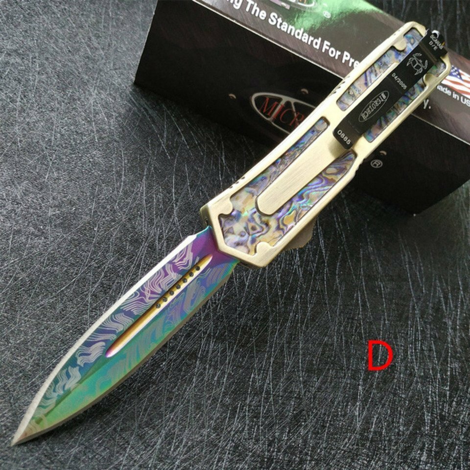 Тактический нож Microtech OTF с пружинным механизмом, двойным автоматическим быстрым переключением и регулируемым клинком для активного отдыха.